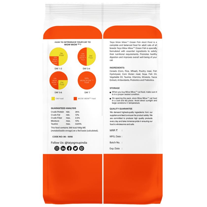 Miow Miow - Adult Ocean Fish - Cat Food - Taiyo Feed Mill Limited