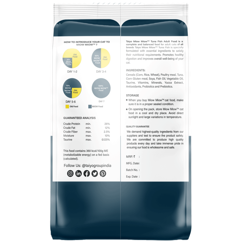 Miow Miow - Adult Tuna Fish - Cat Food - Taiyo Feed Mill Limited